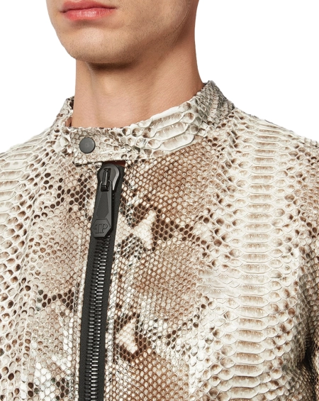 Worth Neutral Printed Python Leather Crop Jacket www.liputan68.com